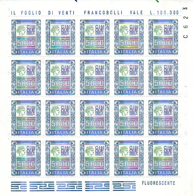 FOGLIO FOGLIETTO MINIFOGLIO Blocco Foglietto Alti Valori 5000 Lire EUR ...