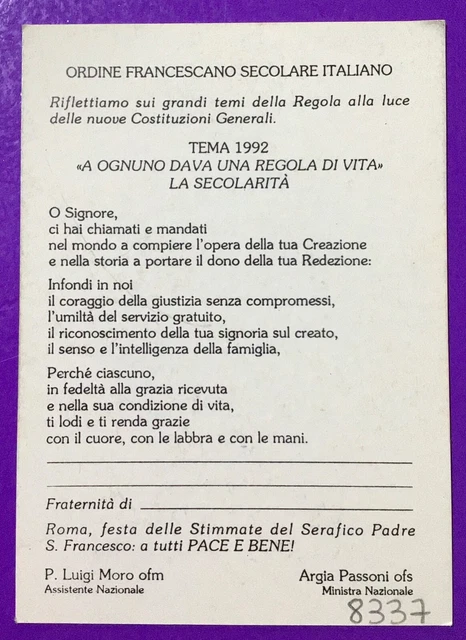 SANTINO HOLY CARD, Ordine Francescano Secolare Italiano -Rif. 8337 EUR ...