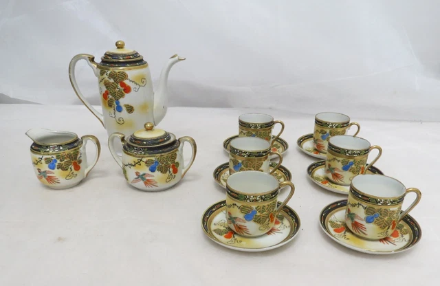 VINTAGE JAPANESE KUTANI Eggshell Porcelain Tea Set Hand Painted Showa c ...