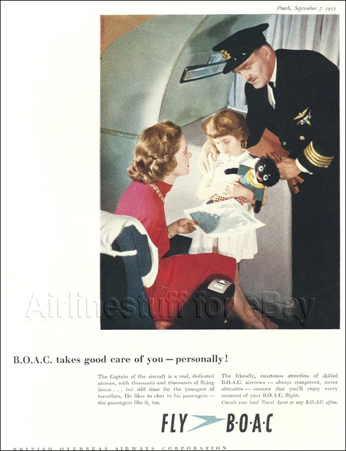 1955 BOAC BOEING 377 cabin PILOT ad British Overseas Airways ...