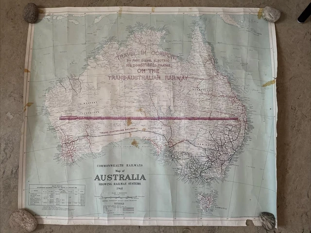 VINTAGE COMMONWEALTH RAILWAYS Map of Australia Showing Railway Systems ...