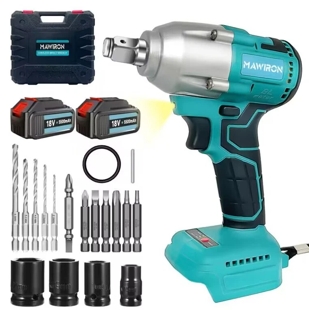 HEAVY DUTY ELECTRIC Cordless Impact Wrench Set Ratchet Nut Gun Wheel ...