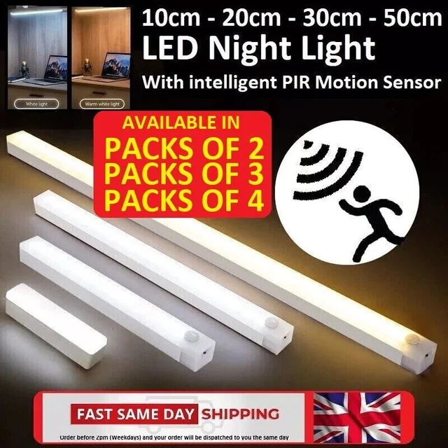 STRIP LIGHT LED PIR Motion Sensor Wireless USB Rechargeable Cabinet ...