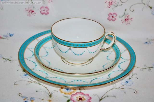 ANTIQUE 1890S MINTON Tea Set Fine China Jewelled Turquoise Gold Trio ...