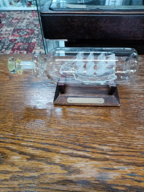SUFFOLK STUDIO GLASS Hand Made H.M.S Victory Ship In Bottle On Stand ...