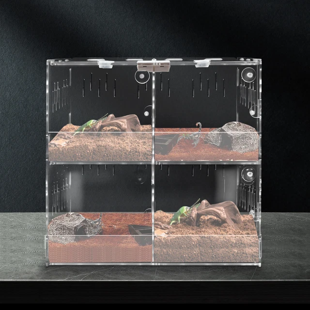4 GRID ACRYLIC Reptile Enclosure Lizard Snake Insect Mesh Cage Clear ...