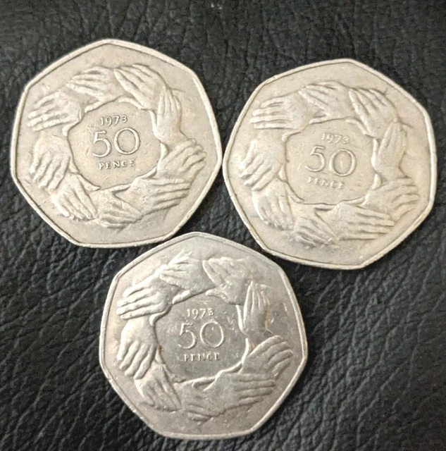 LARGE OLD 50P Pence job lot X3. 1973. EEC Hands. Circulated £4.00 ...