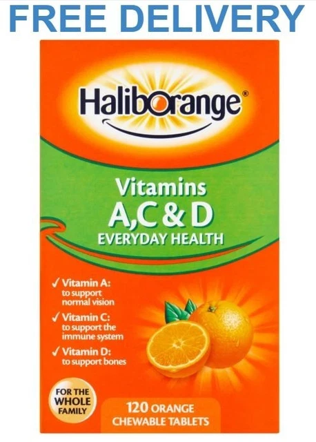HALIBORANGE VITAMINS A C & D Orange Chewable 120 Tablets Whole Family ...