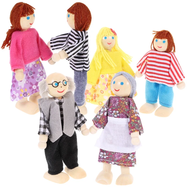 6 PCS PUPPET Doll Playset Miniature Family Dolls Stuffed Animals for ...