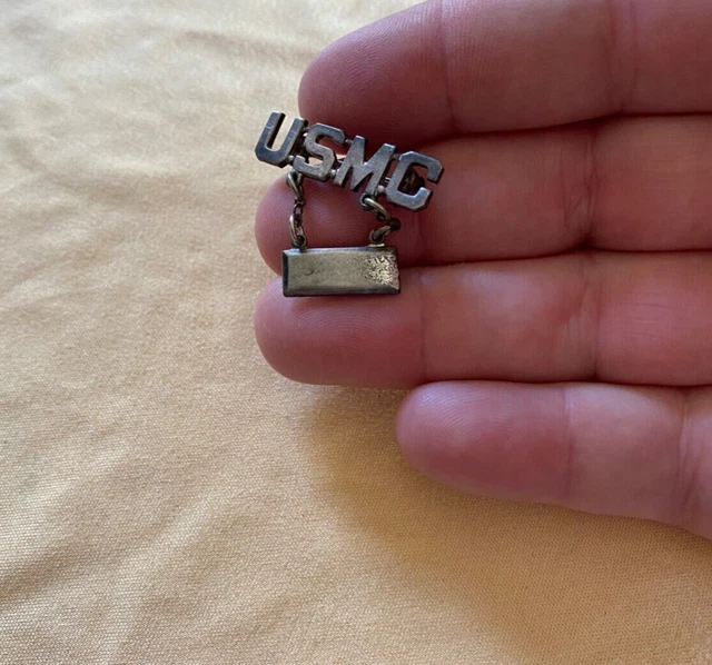 ANTIQUE WW2 USMC Sterling Silver stamped officers pin with hanging ...