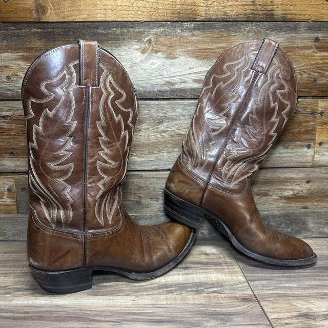 JUSTIN BOOTS STYLE 1950 Brown Leather Cowboy Western size 10 EE USA ...