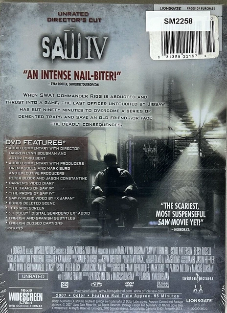 SAW IV: UNRATED Director's Cut [DVD, 2007, Widescreen] New/Sealed $9.82 - PicClick CA