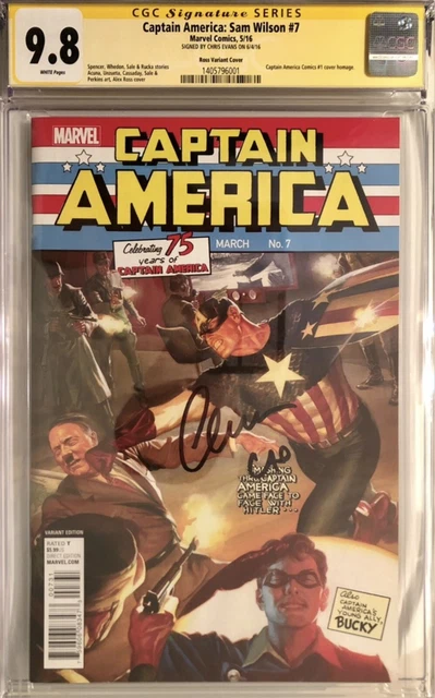 CAPTAIN AMERICA SAM Wilson #7 variante Alex Ross SS CGC 9,8 signée par ...