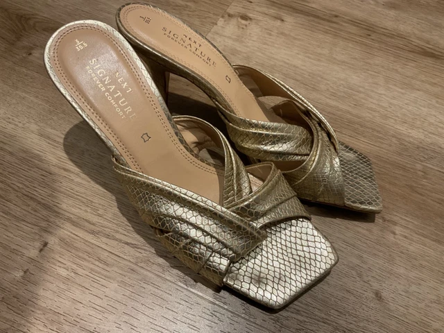 NEXT SIGNATURE WOMENS gold leather Open toe & backless sandals UK 3 ...