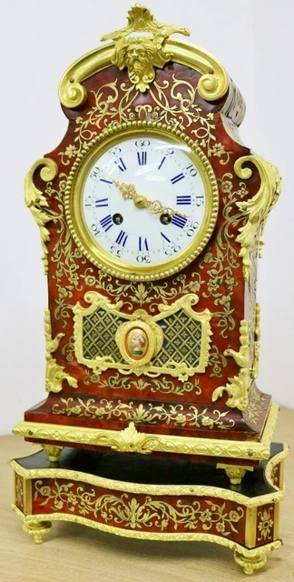ANTIQUE FRENCH 8 Day Striking Red Shell & Brass Inlaid Boulle Mantle ...