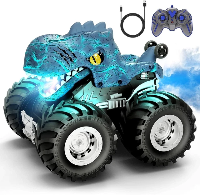 RC DINOSAUR CAR 360° Spin w/ Spray Lights Sound Kids Remote Control Toy ...