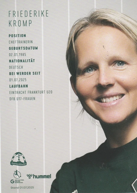 FRIEDERIKE KROMP AUTOGRAMMKARTE 2025/2026 WERDER BREMEN 2025/26 NEU ...