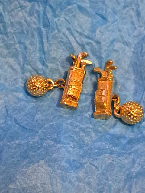 ANUCCI VTG GOLF Clubs ,bag & Ball Cuff Links/ Gold Plate On Brass £17. ...