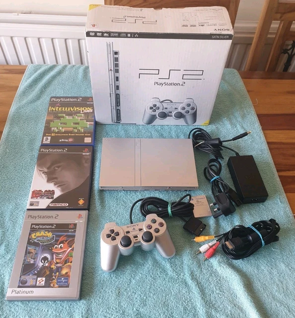 PLAYSTATION 2 CONSOLE Slim Silver Boxed & Games (Has Fault Please Read ...