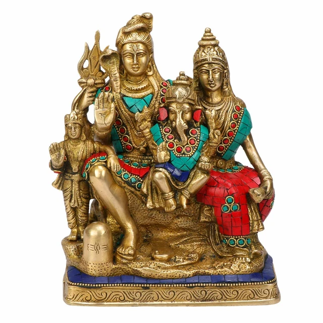 BRASS LORD SHIVA Parvati Ganesha Shiv Family Idol Statue Figurine 8 ...