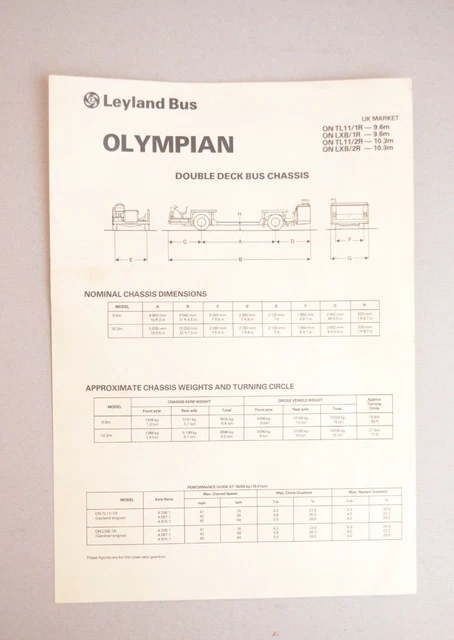 BUS COACH SPECIFICATION Sales Pamphlet Leyland Olympian 1981 £10.00 ...