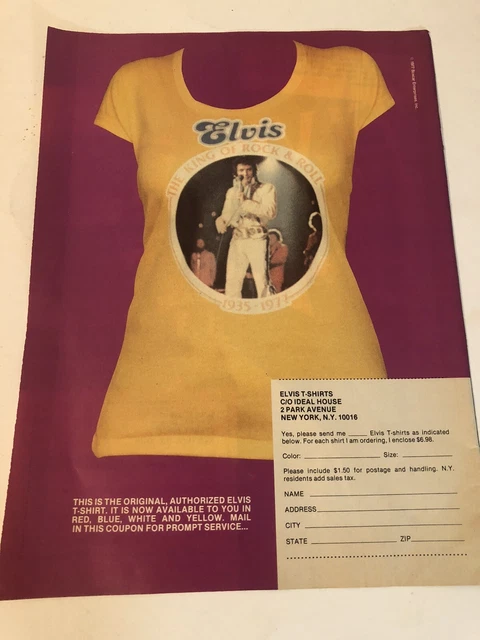 VINTAGE ELVIS PRESLEY T Shirt Order Form 1977 Print Ad Advertisement 