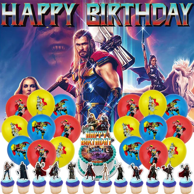 THOR SUPERHERO PARTY Supplies Birthday Backdrop Vinyl Latex Balloons ...