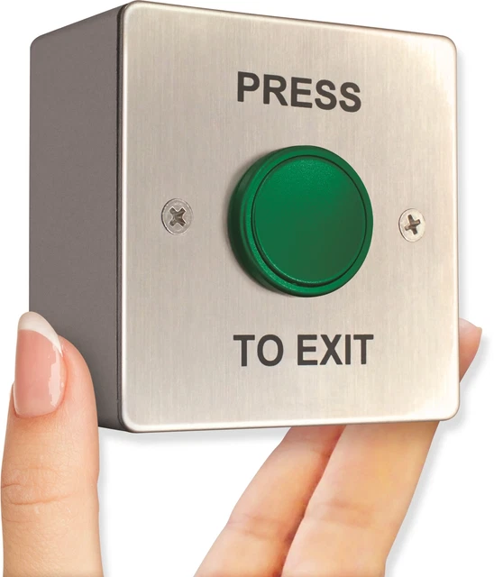 EXIT BUTTON - 86x86mm - Stainless Steel - IP65 Outdoor Rated - Green £ ...