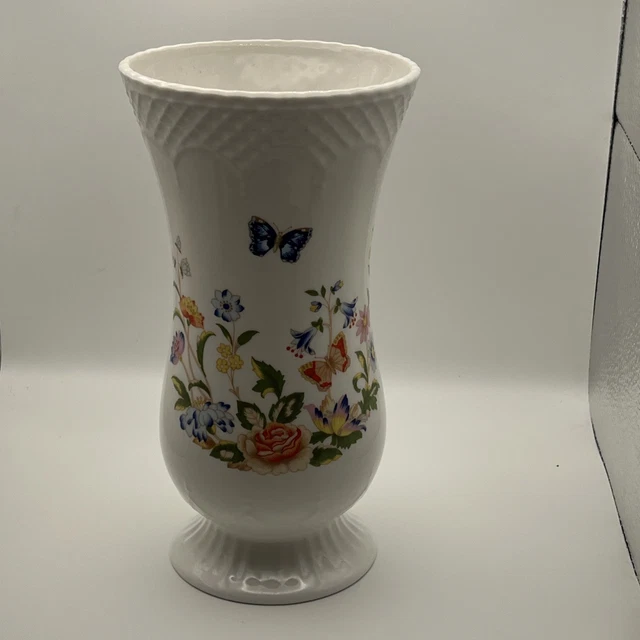 AYNSLEY COTTAGE GARDEN LARGE FLUTED VASE 20CM HIGH x 10.4 CM WIDE ...