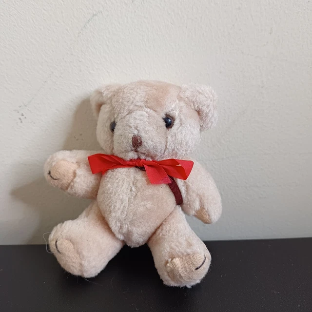 THE CAROLE GROUP Small Beige Teddy Bear Jointed Limbs Red Bow Tie 4" £ ...