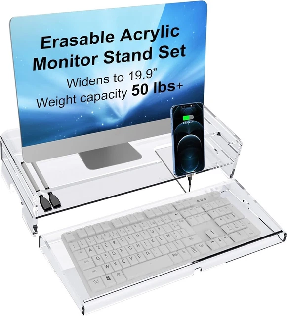 20“ LARGE ACRYLIC Monitor Stand Riser Writable Keyboard Cover 2-Tier ...