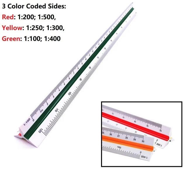 30CM TRIANGULAR METRIC Scale Ruler Color Coded Sides Precision Drawing ...