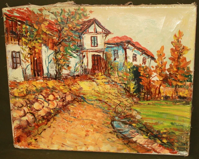 TABLEAU ANCIEN HUILE impressionniste paysage d'un village EUR 156,74 - PicClick FR