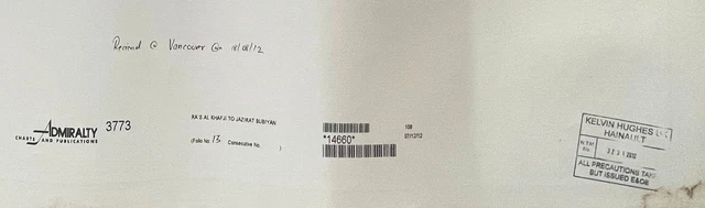 AMIRAUTÉ 3773 RA'S AL Khafji Pour Jazirat Bubiyan Carte Chart Maritime ...