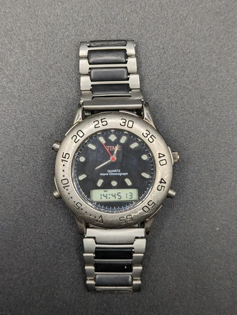 VINTAGE TIME MAGAZINE Watch Dual Analogue & Digital Display Multi ...