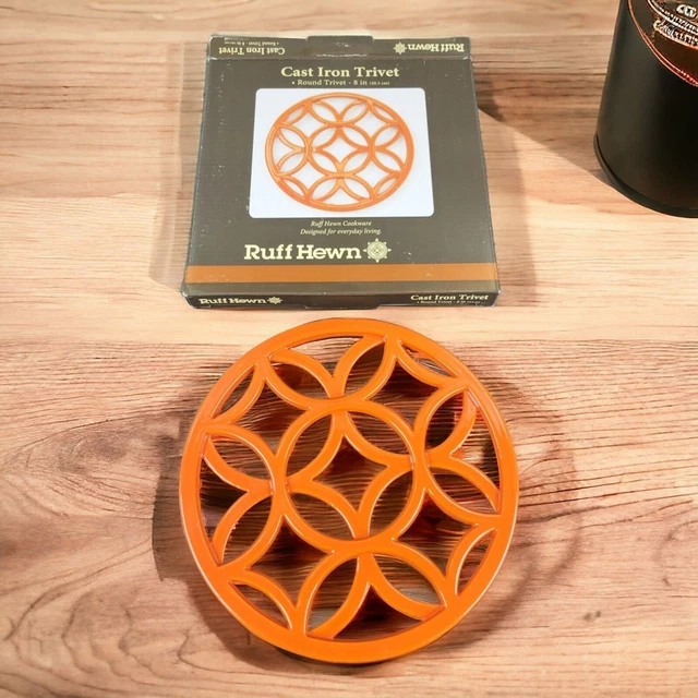 RUFF HEWN CAST Iron Orange Enamel Covered 8" Trivet NEW NIB $11.99 ...