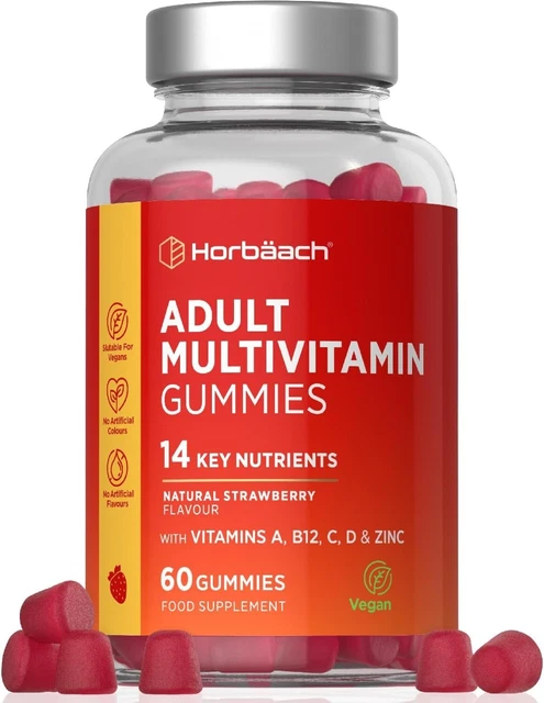 HORBAACH ADULT MULTIVITAMIN Gummies 60 Vegan Strawberry with 14 ...