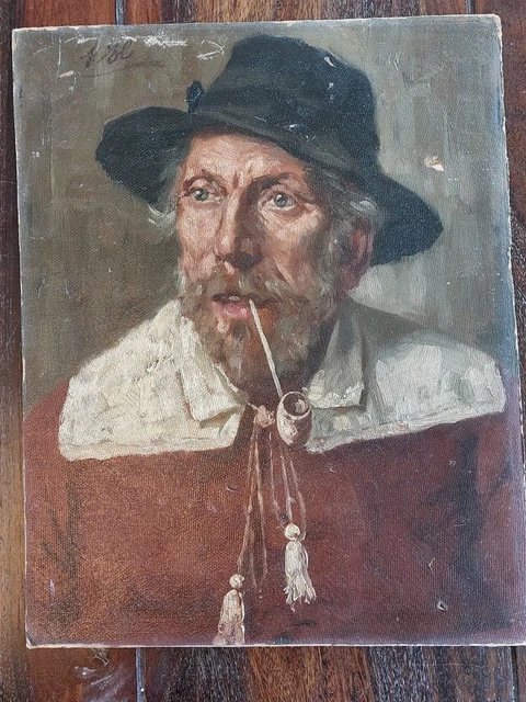 GEMÄLDE ÖLBILD - Porträt alter Mann mit Hut und Pfeife - signiert EUR 125,00 - PicClick DE