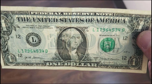 VERY RARE & One Dollar Bill can fully see Washington & Serial numbers ...