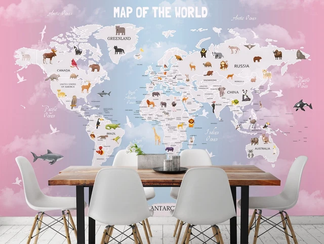 3D PINK WORLD Map A816 Wallpaper Wall Murals Removable Self-adhesive ...