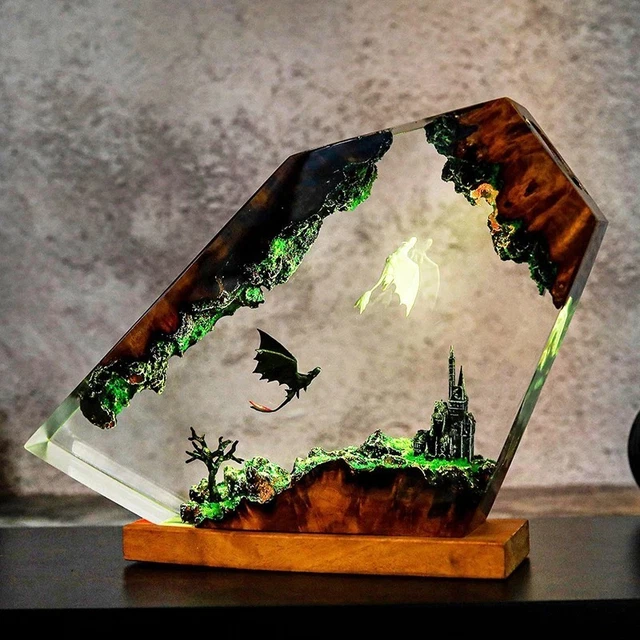 DRAGON RESIN NIGHT Light Table Lamp Multicolor USB Cartoon Figure Art ...