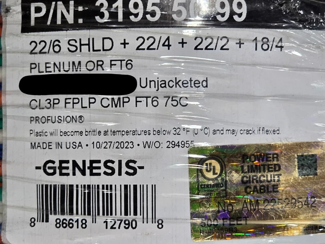 HONEYWELL 3195 18/4C+22/3P+22/4C+22/2C Unjacketed Access Control Cable ...