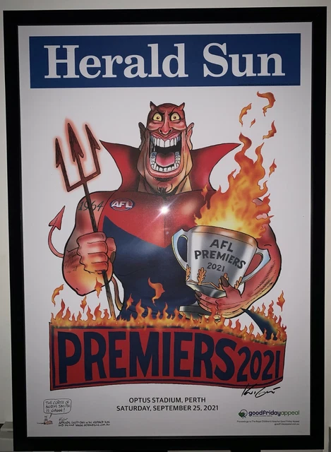 AFL MELBOURNE DEMONS 2021 PREMIERS Mark Knight Poster Framed Petracca ...