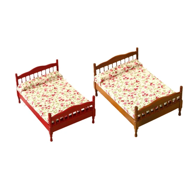 LIT DOUBLE POUR maison de poupée 1:12, modèle Mini lit en bois pour EUR 18,73 - PicClick FR