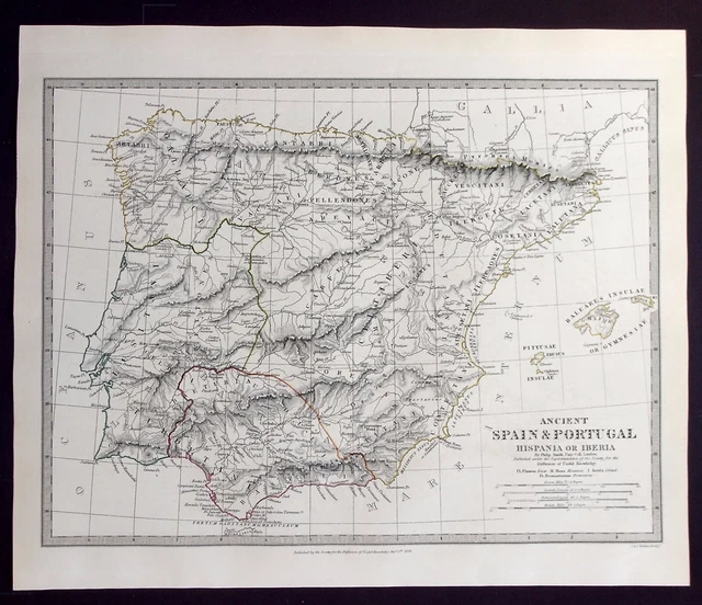 ANCIENT SPAIN & PORTUGAL, HISPANIA, IBERIA, original antique map, SDUK ...