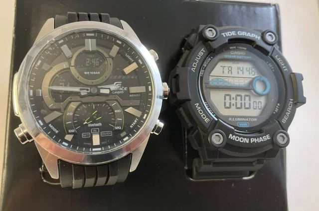 CASIO MEN'S EDIFICE ECB-30 w/Bluetooth & WS-1300H Moon Tide 2 Watch set ...