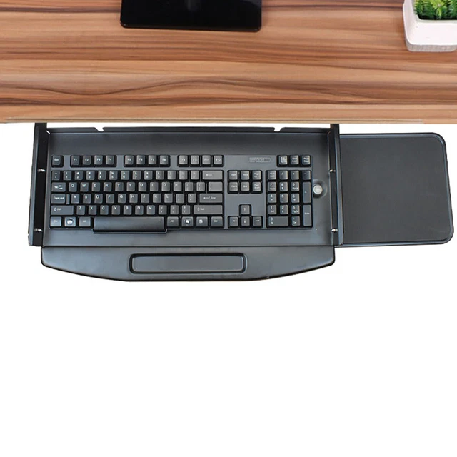 ALL STEEL KEYBOARD Tray Under Desk Pull Out Drawer w/ 360 ° Rotatable ...