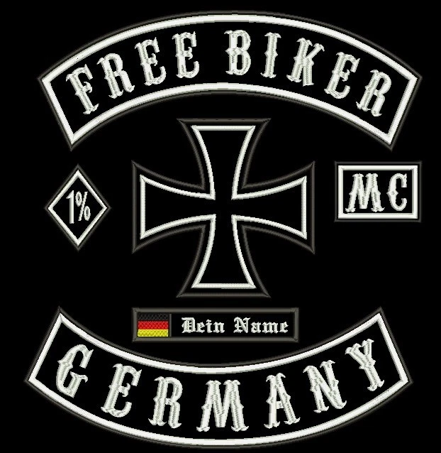BACK-PATCH AUFNÄHER FREE Biker, Germany, Namensschild, MC, 1% 6-TEILIG ...