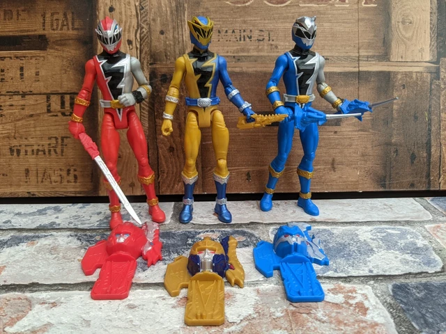 POWER RANGERS DINO Fury Red BLue and Gold Ranger Action Figures with ...
