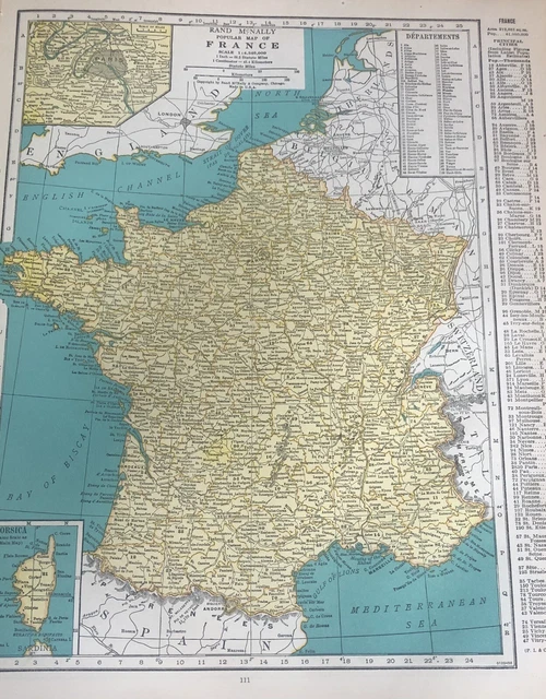 VINTAGE ANTIQUE ORIGINAL 1940s WWII Era Old Map of France, Germany on ...